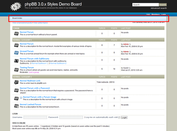 phpBB • Where is Board Index box?